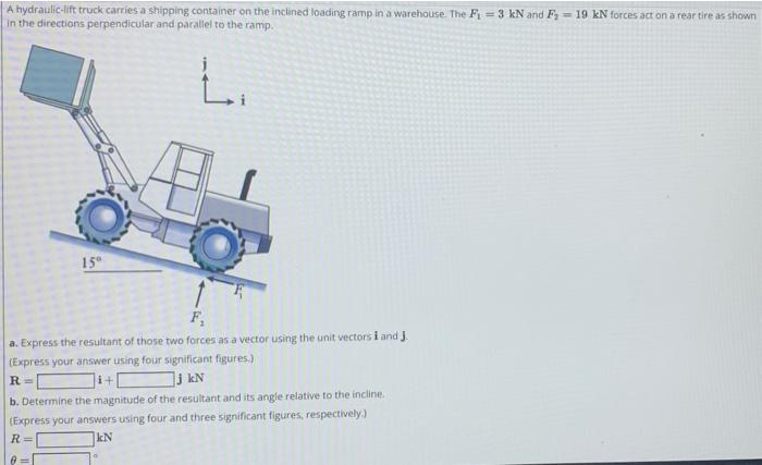 Solved A hydraulic-lift truck carries a shipping container | Chegg.com