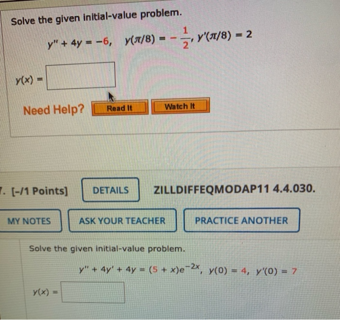 Solved Solve the given initial-value problem. y" + 4y = -6, | Chegg.com