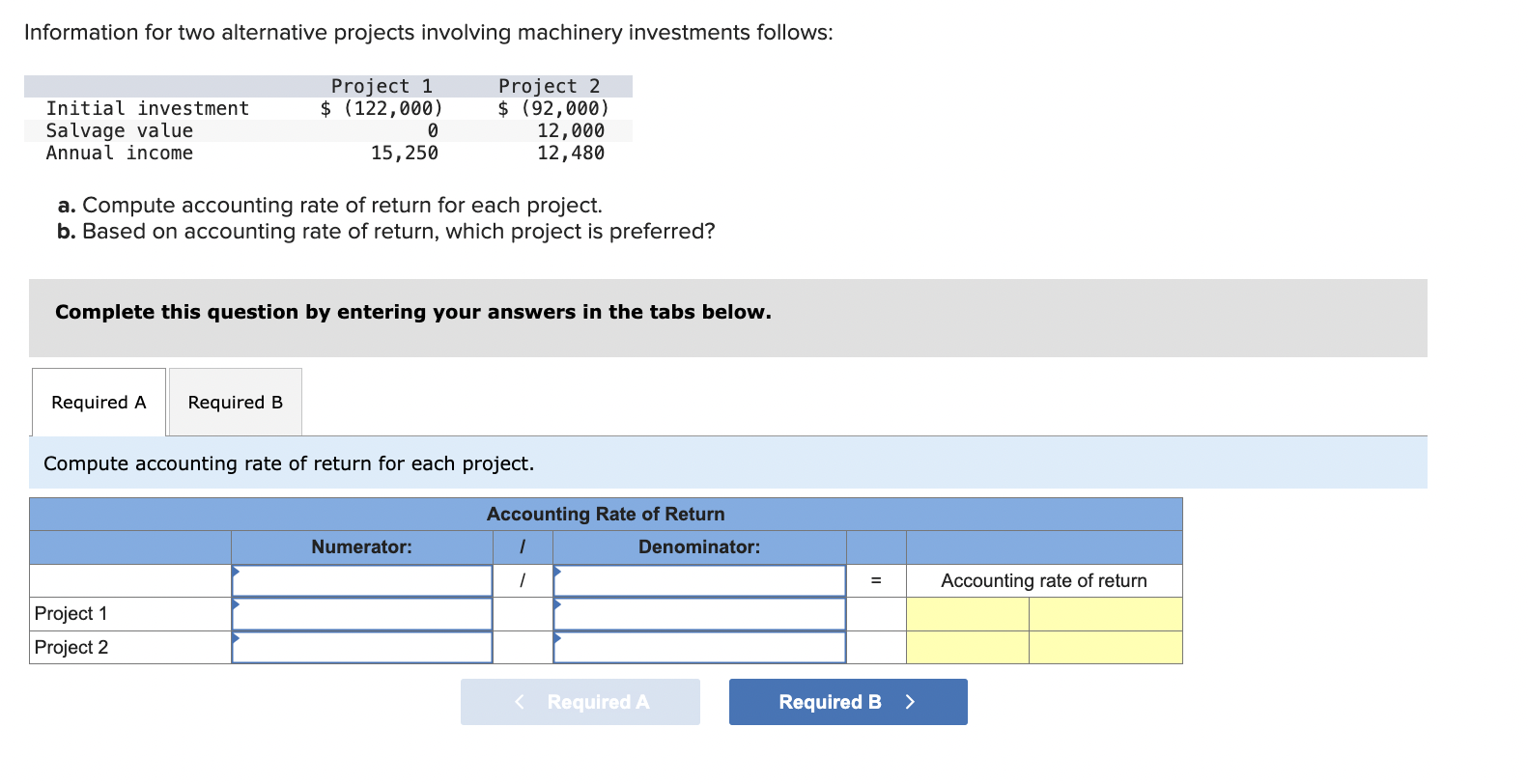 Solved Information for two alternative projects involving | Chegg.com