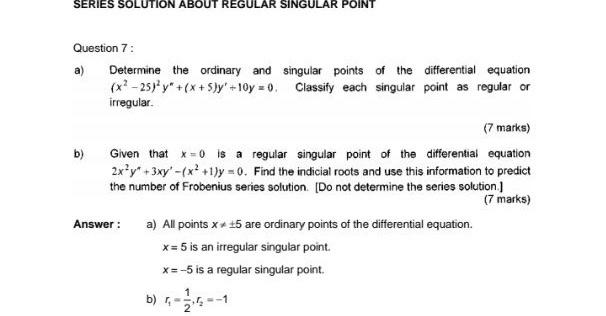 Solved SERIES SOLUTION ABOUT REGULAR SINGULAR POINT Question | Chegg.com
