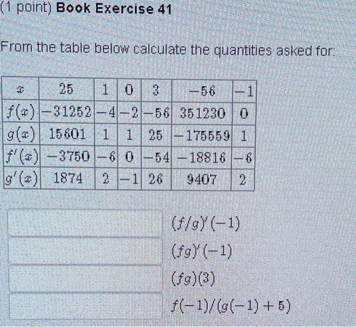 Solved (1 point) Book Exercise 41 From the table below | Chegg.com