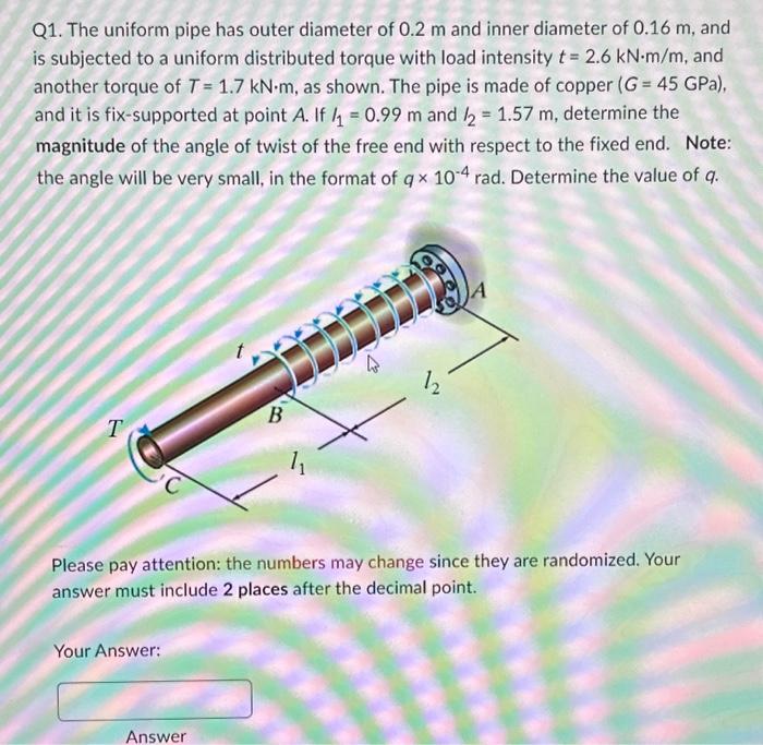 Solved Q1. The uniform pipe has outer diameter of 0.2 m and | Chegg.com