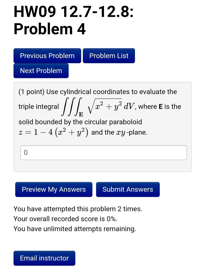 Solved HW09 12.7-12.8: Problem 4 Previous Problem Problem | Chegg.com
