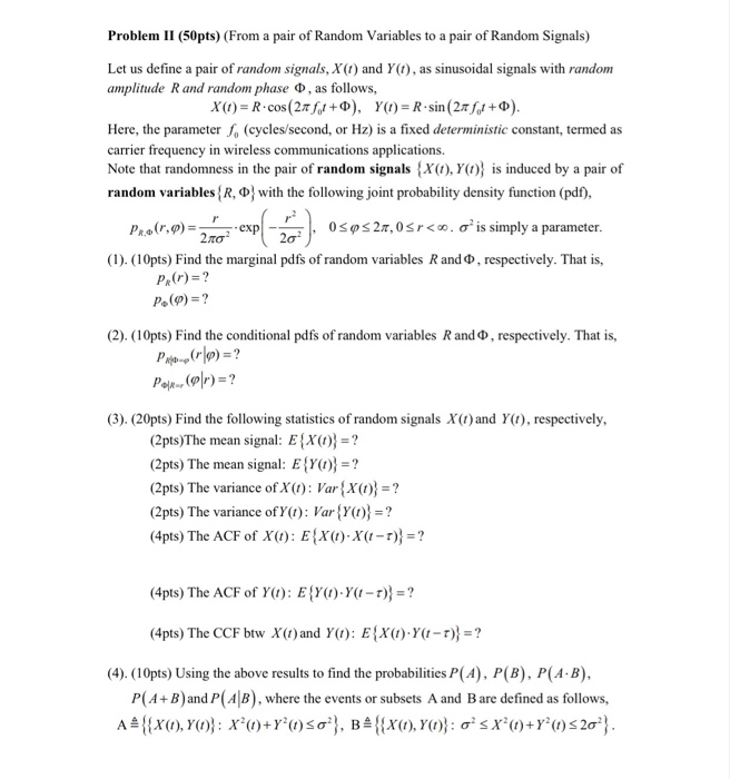 Solved Problem II (50pts) (From a pair of Random Variables | Chegg.com