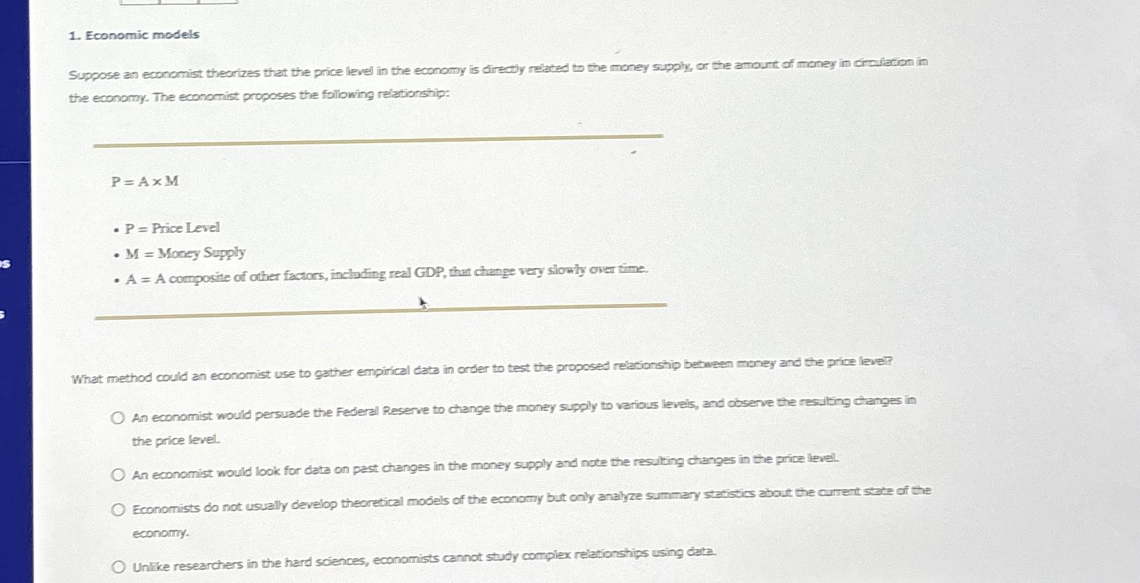 Solved Economic modelsSuppose an economist theorizes that | Chegg.com