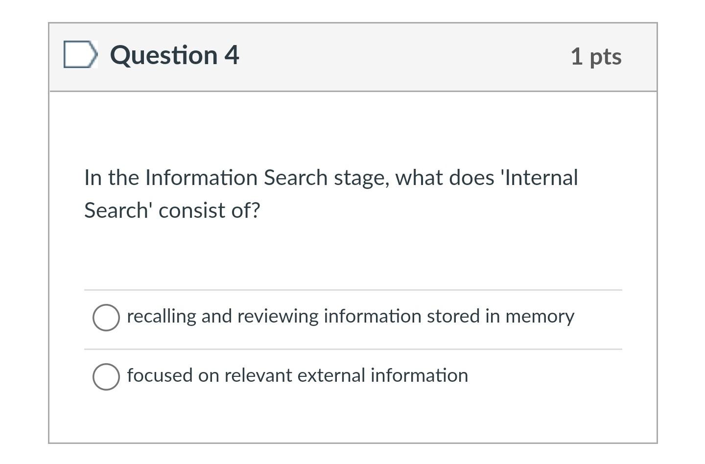 Solved Question 4 1 pts In the Information Search stage, | Chegg.com