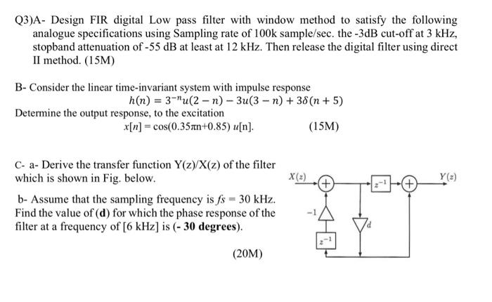 Solved Q3)A- Design FIR digital Low pass filter with window | Chegg.com