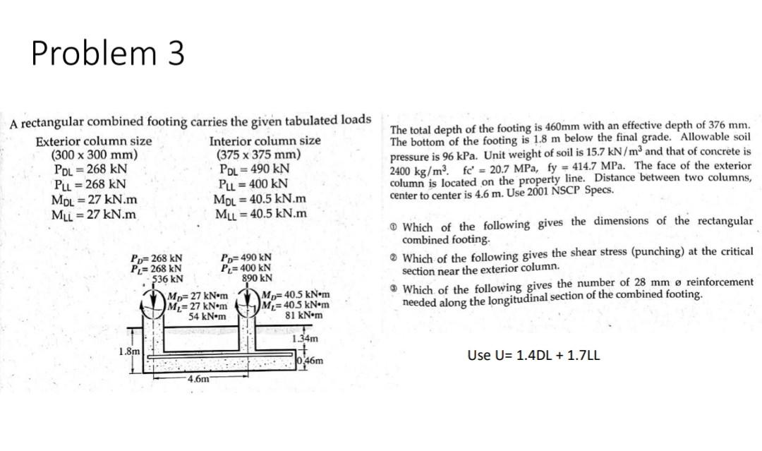 Solved Problem 3 A rectangular combined footing carries the | Chegg.com