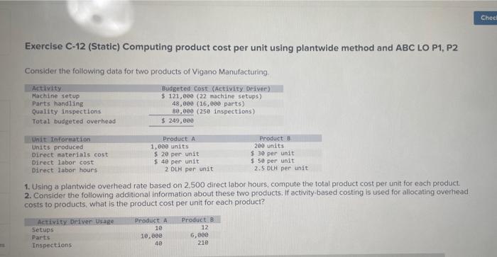Solved Check Exercise C-12 (Static) Computing product cost | Chegg.com