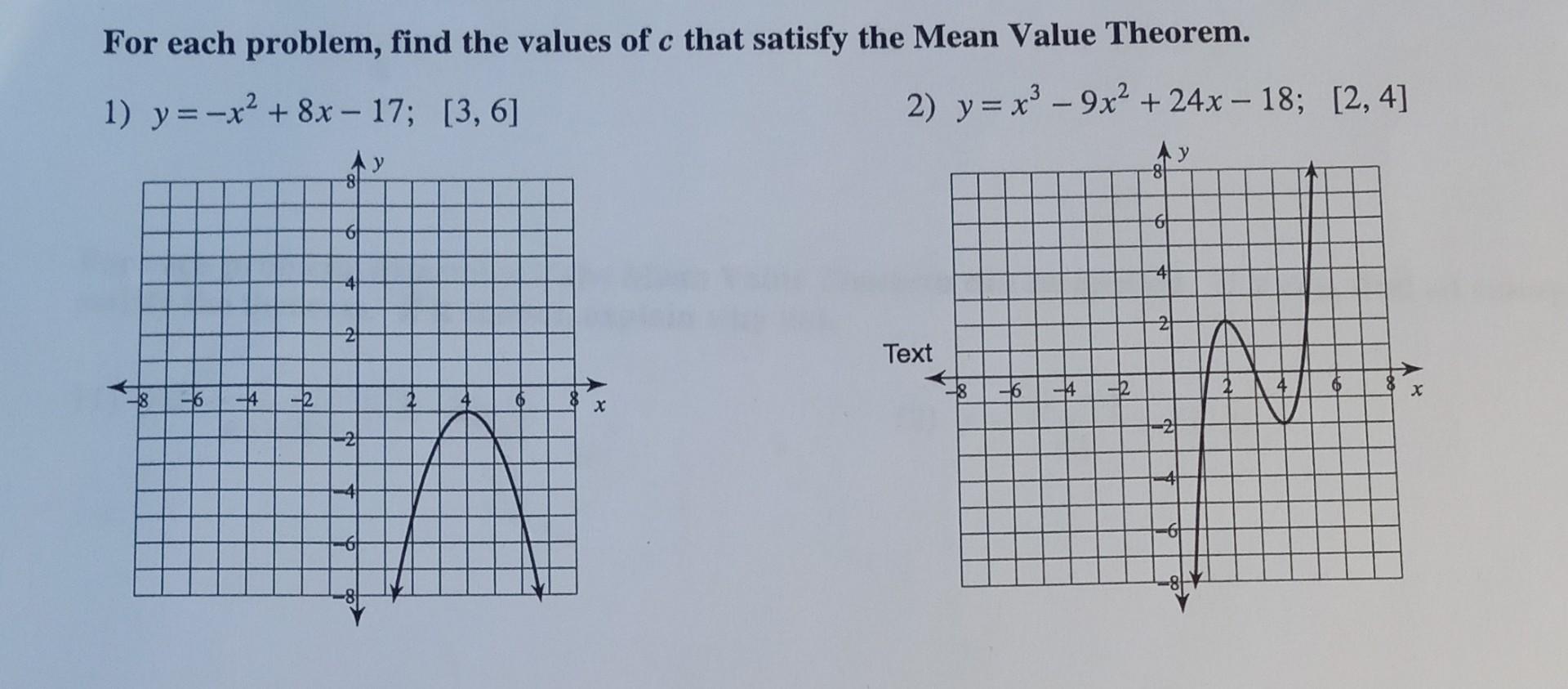 Solved For each problem, find the values of c that satisfy | Chegg.com