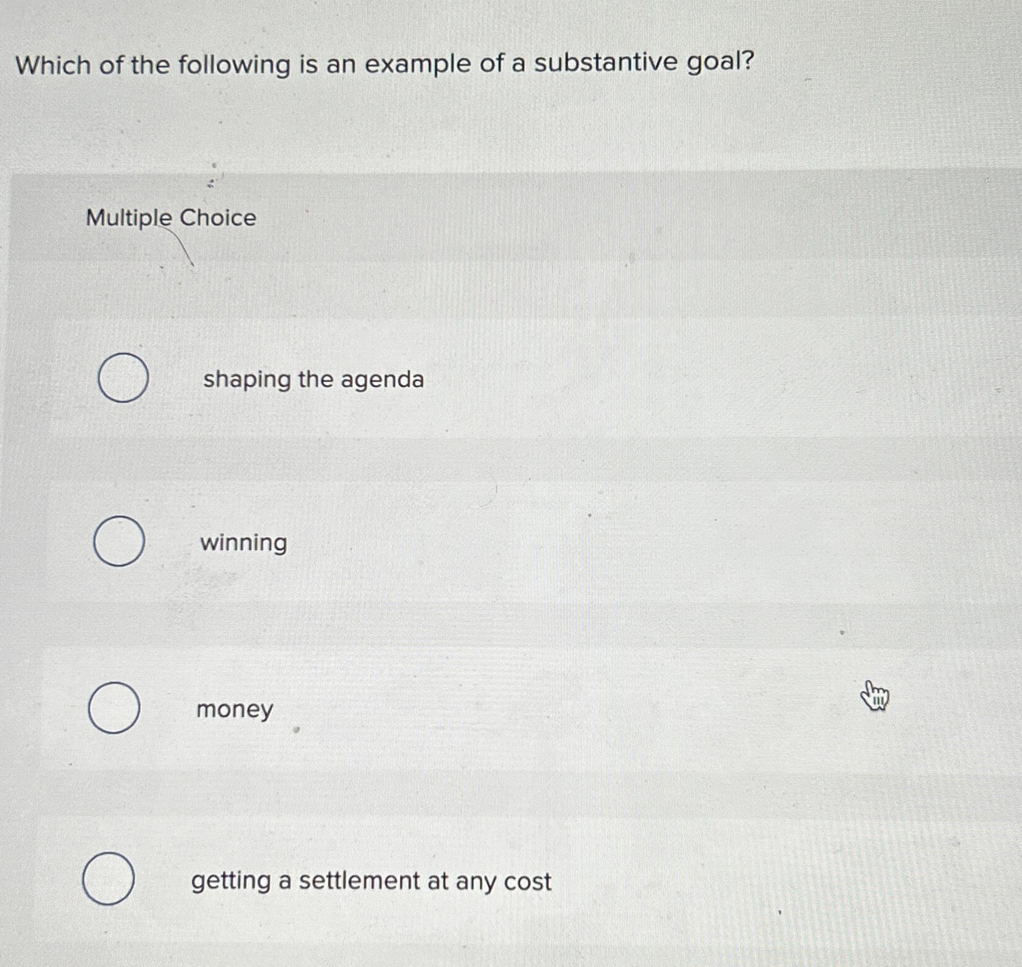 Solved Which of the following is an example of a substantive | Chegg.com