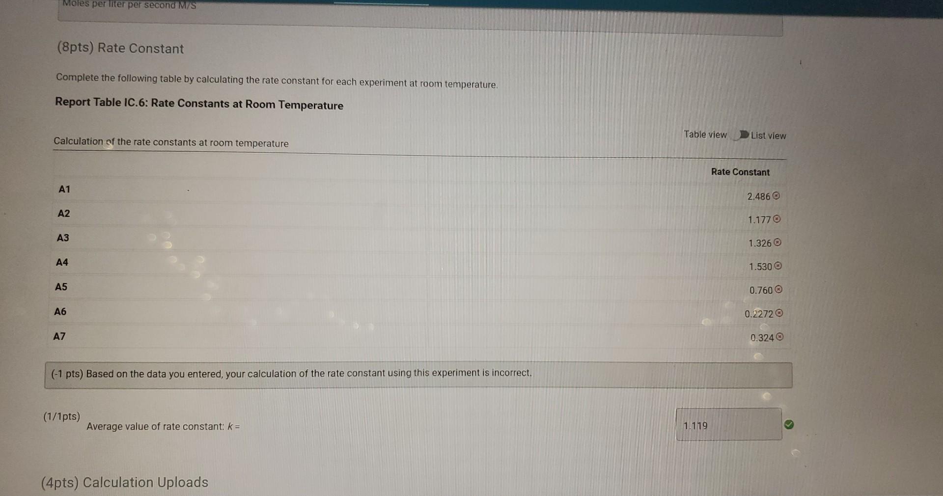 Solved (8pts) Rate Constant Complete the following table by | Chegg.com