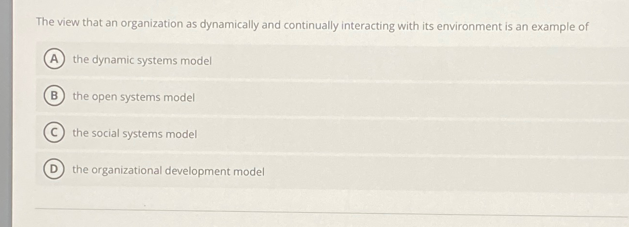 Solved The view that an organization as dynamically and | Chegg.com