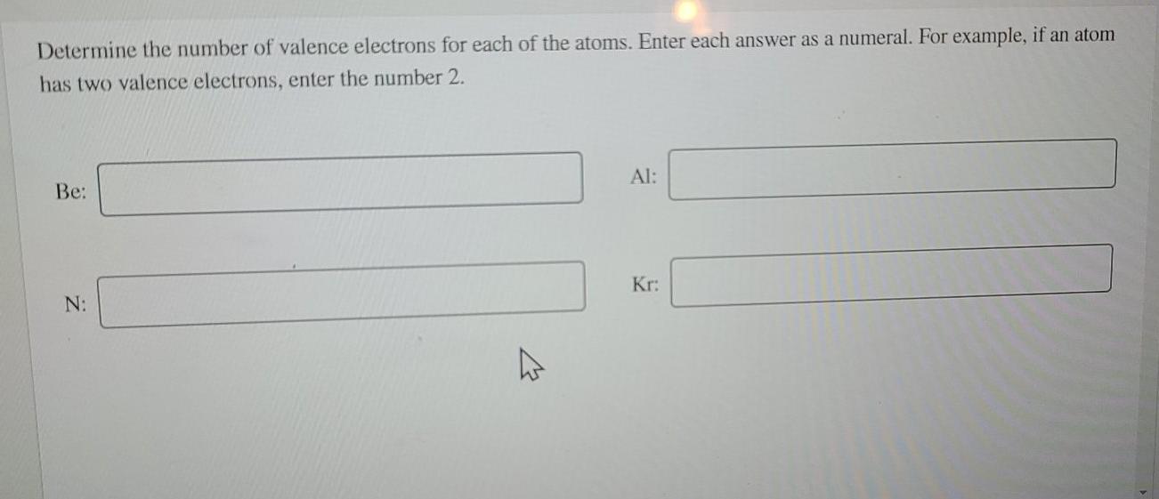 Solved Determine the number of valence electrons for each of | Chegg.com