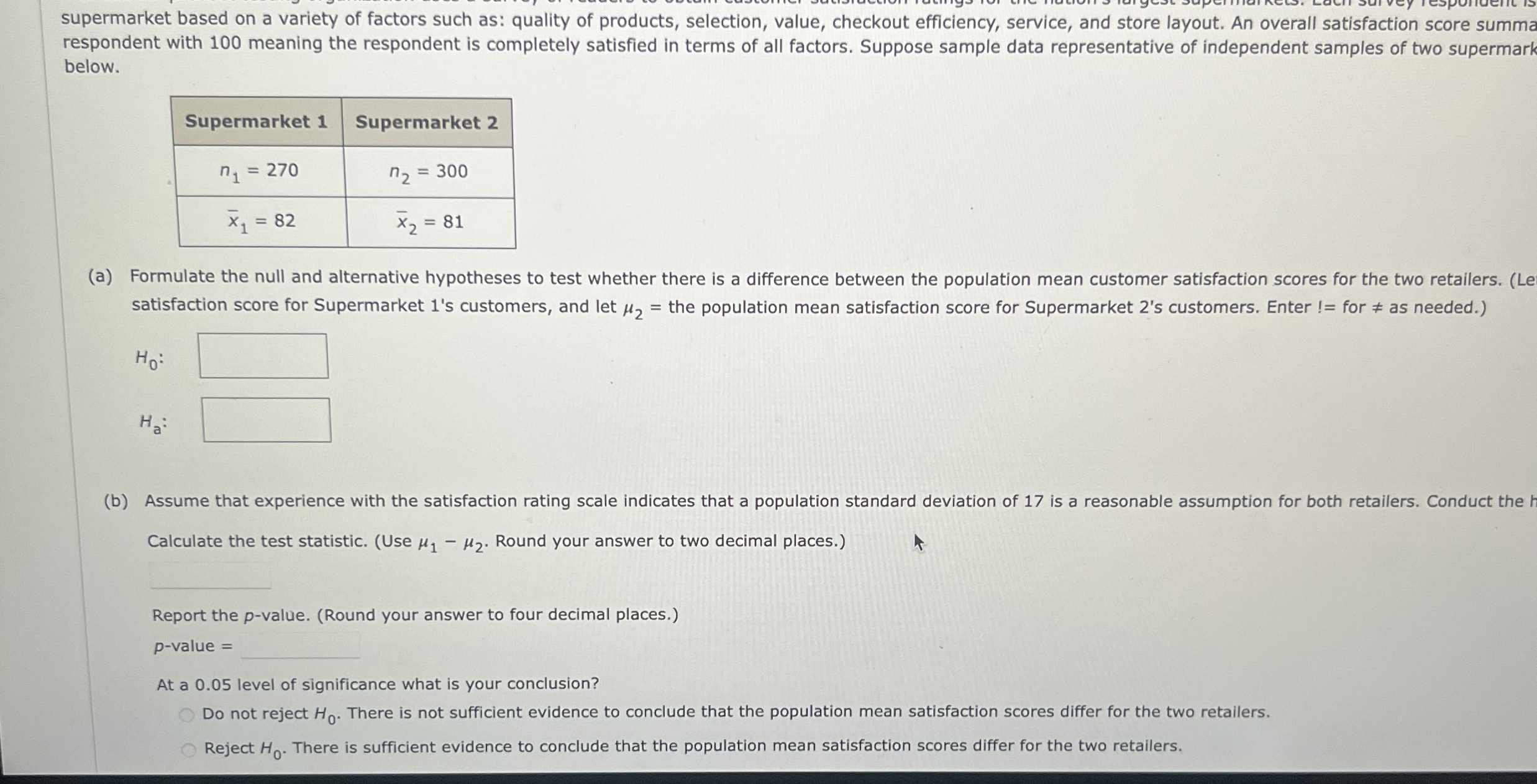 Solved supermarket based on a variety of factors such as: | Chegg.com