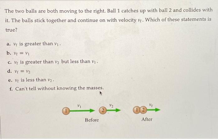 Solved The two balls are both moving to the right. Ball 1 | Chegg.com