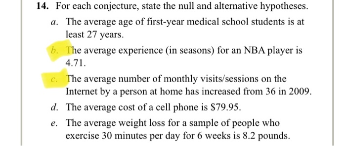 Solved 13. For each conjecture, state the null and | Chegg.com