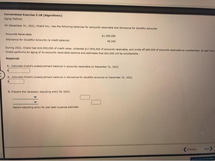 Solved Cornerstone Exercise 5-28 (Algorithmic) Aging Method | Chegg.com