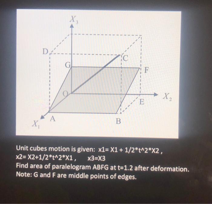 Solved Unit cubes motion is given: x1=X1+1/2∗t∧2∗X2, | Chegg.com