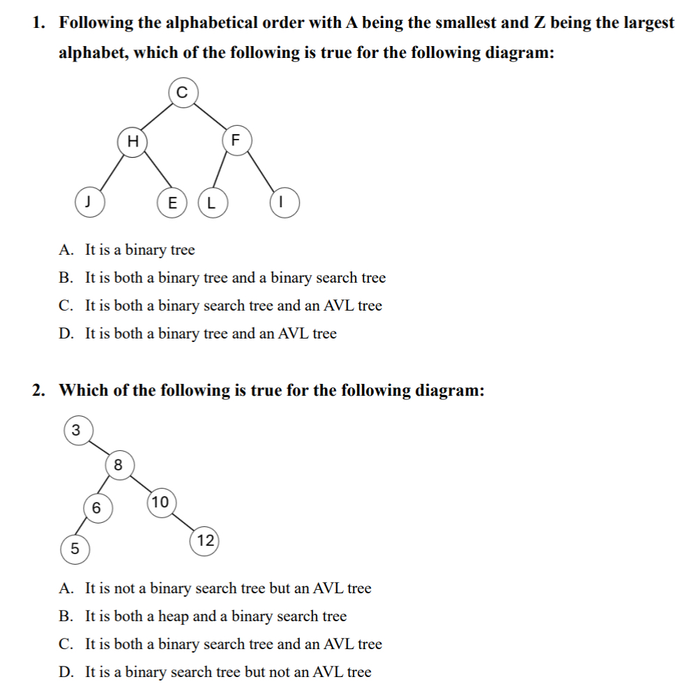Solved Following the alphabetical order with A being the | Chegg.com