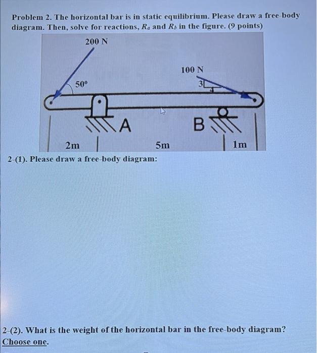 Solved Problem 2. The horizontal bar is in static | Chegg.com