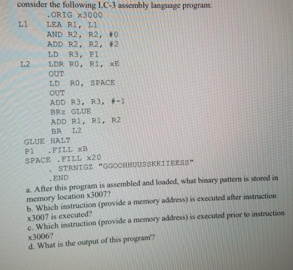 Solved consider the following LC-3 assembly language | Chegg.com