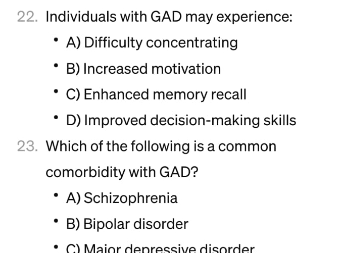Solved Individuals with GAD may experience:A) ﻿Difficulty | Chegg.com