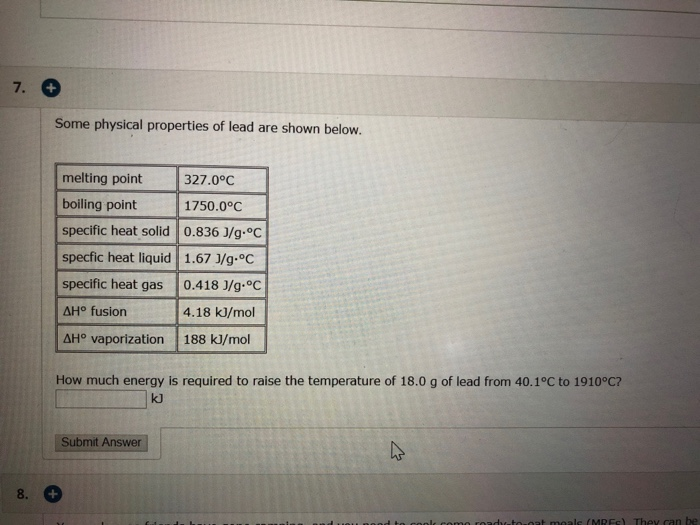 Solved Some physical properties of lead are shown below. | Chegg.com