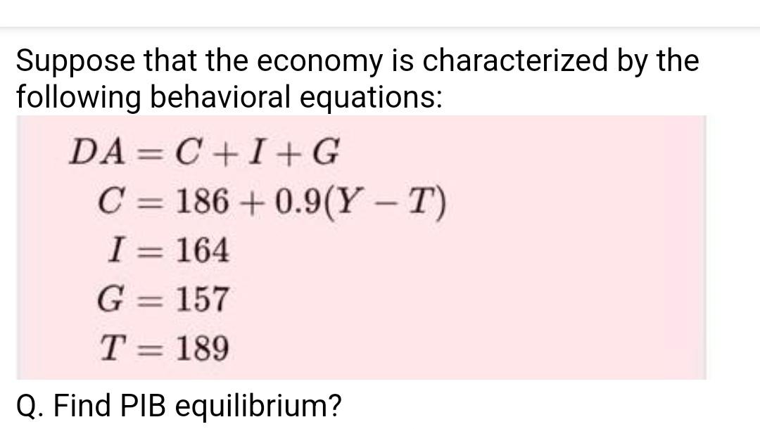 Solved Suppose that the economy is characterized by the | Chegg.com