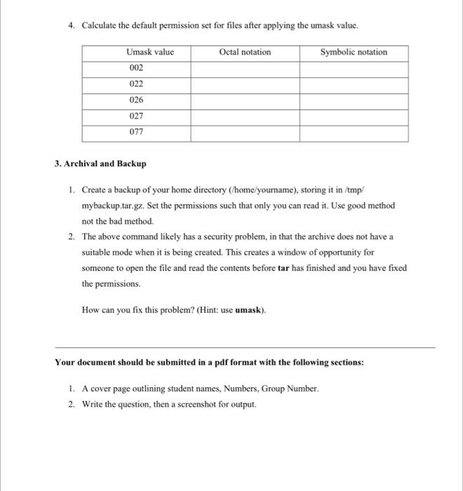 Solved 4. Calculate the default permission set for files | Chegg.com