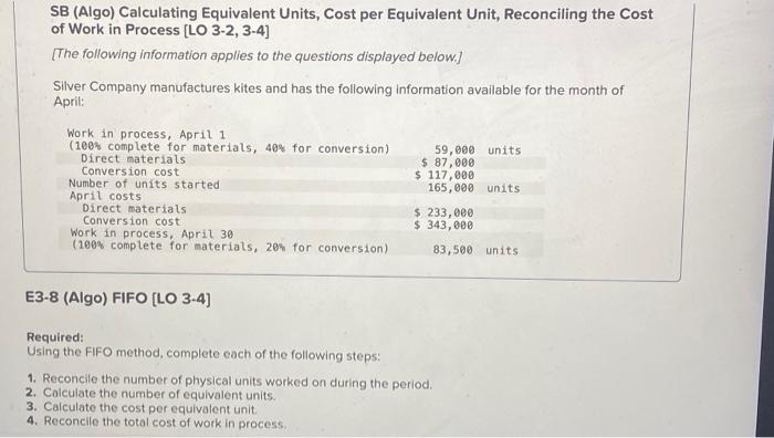 Solved SB (Algo) Calculating Equivalent Units, Cost per | Chegg.com