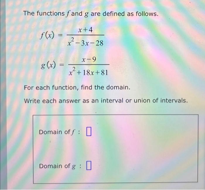 Solved The functions fand g are defined as follows. x+4 | Chegg.com