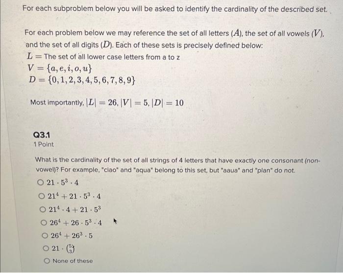 Solved For each subproblem below you will be asked to | Chegg.com