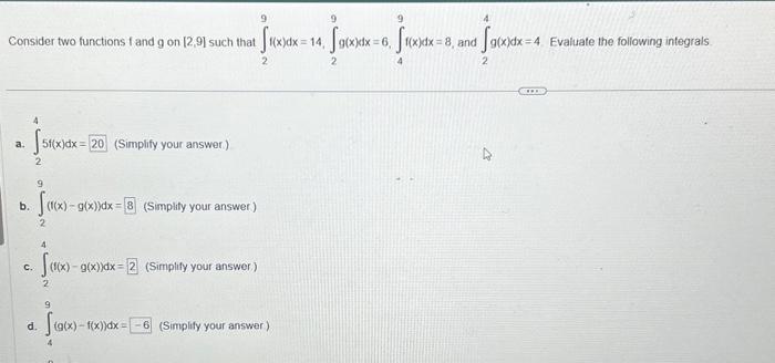 Solved Consider two functions f and g on [2,9] such that | Chegg.com