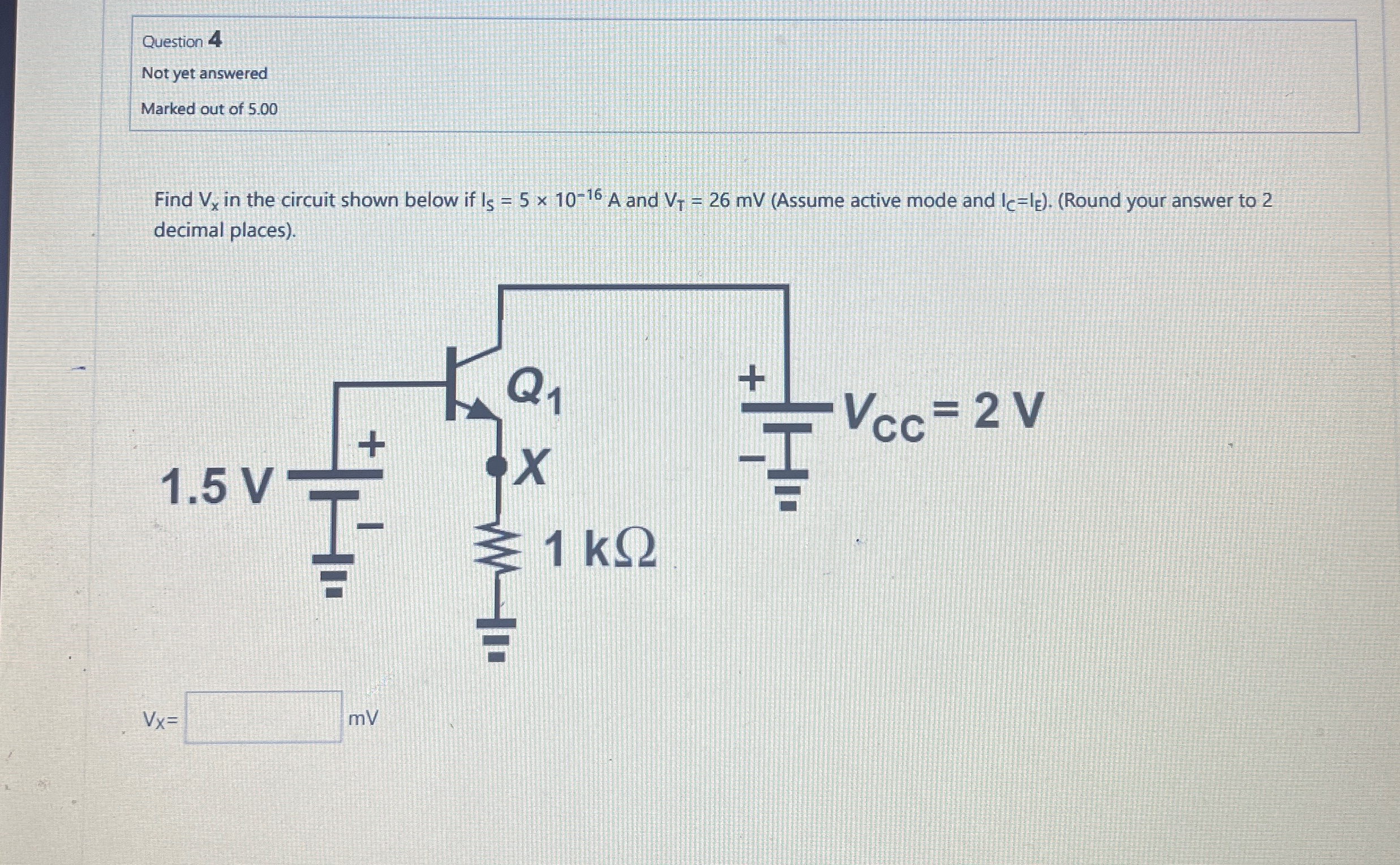 Solved Find Vx ﻿in the circuit shown below if IS=5×10-16A | Chegg.com