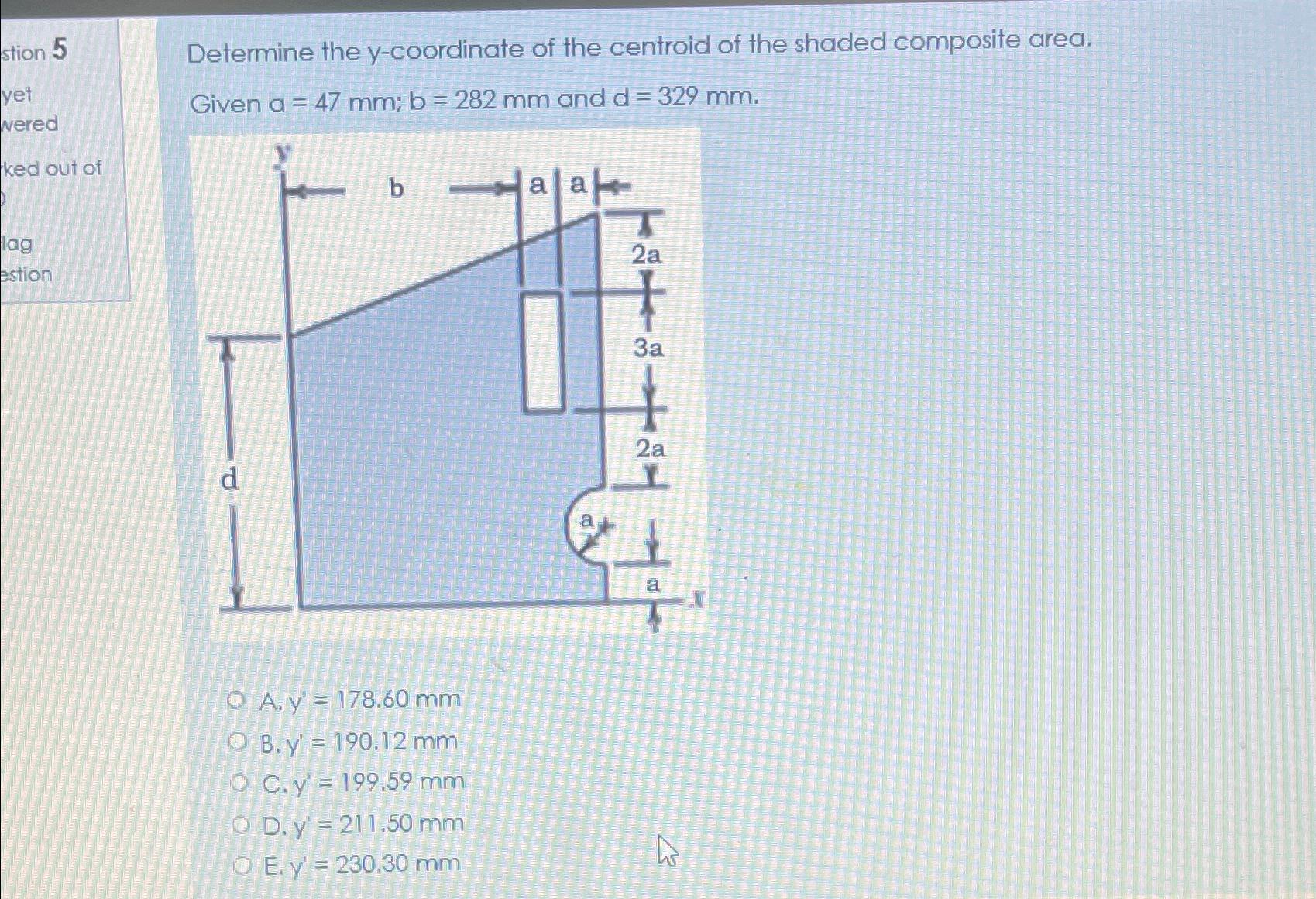 Solved stion 5 ﻿Determine the y-coordinate of the centroid | Chegg.com