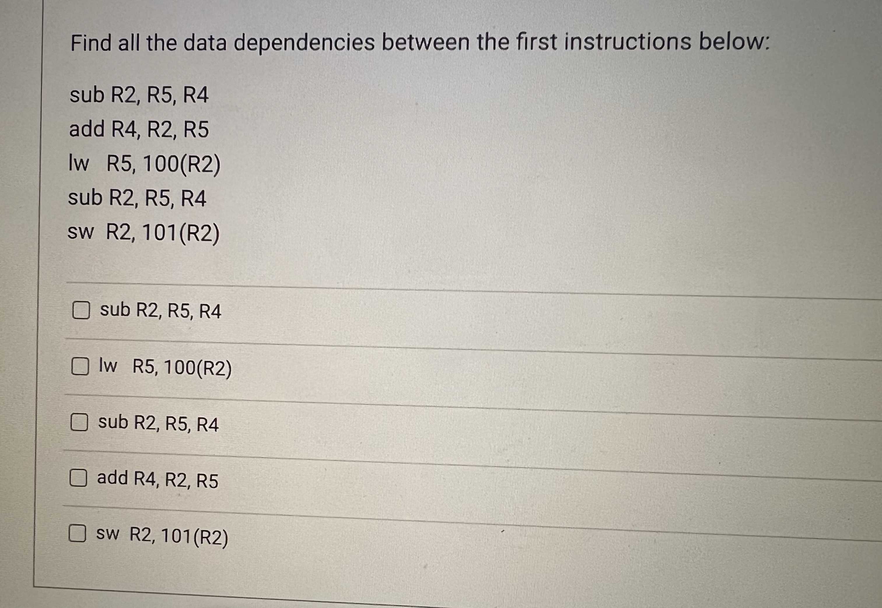 Find all the data dependencies between the first | Chegg.com