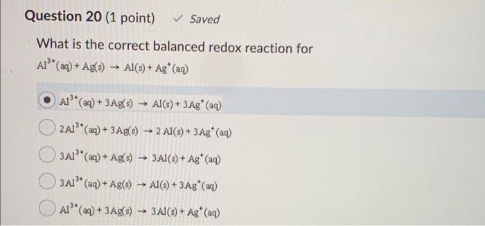Solved What is the correct balanced redox reaction for | Chegg.com