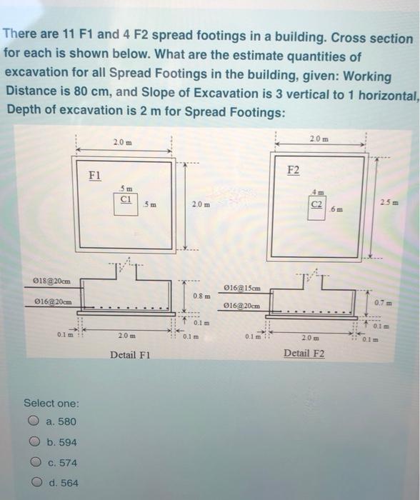 Solved There are 11 F1 and 4 F2 spread footings in a | Chegg.com