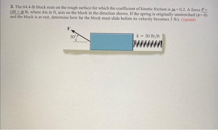 Solved 3. The 64.4-lb block rests on the rough surface for | Chegg.com