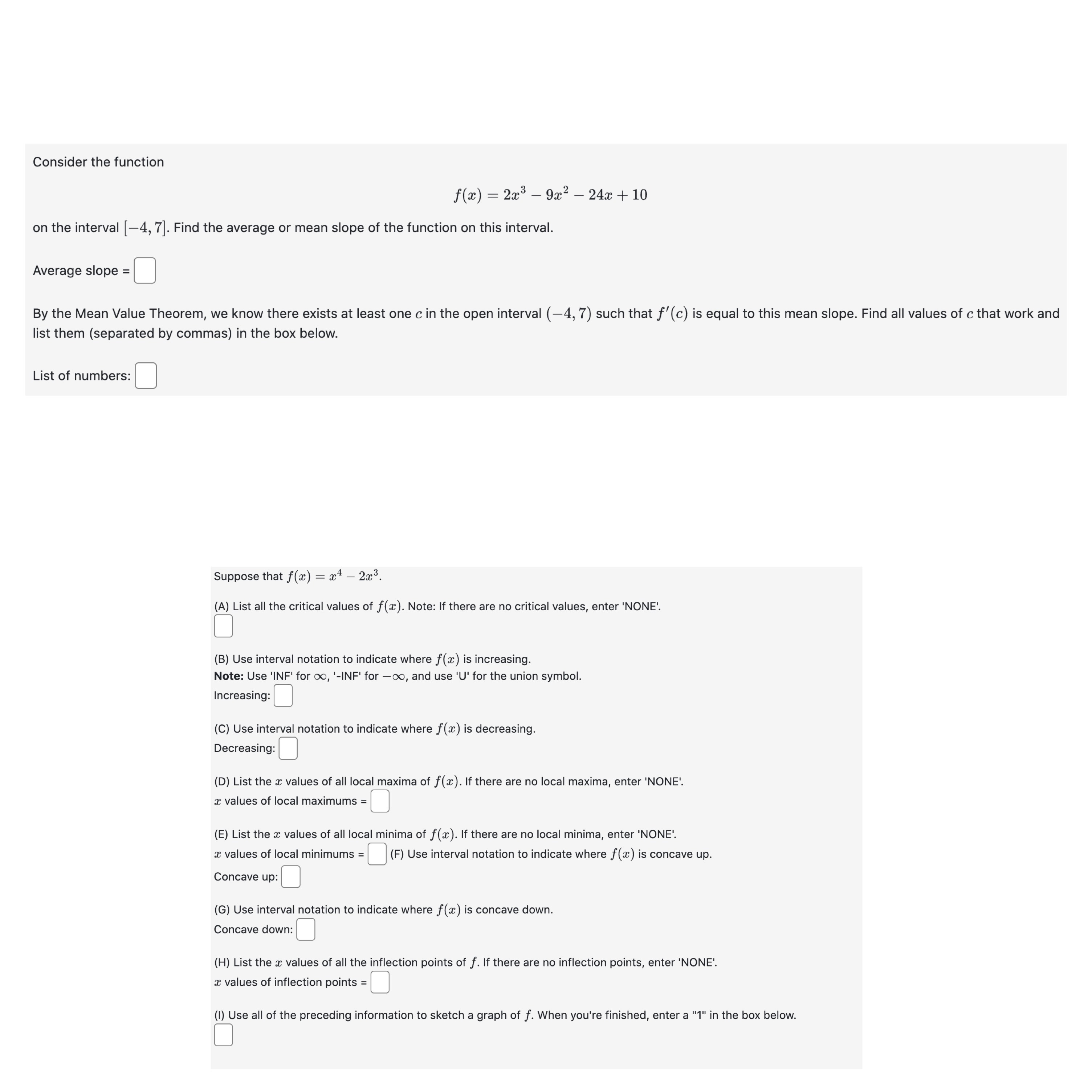 Solved Consider the functionf(x)=2x3-9x2-24x+10on the | Chegg.com