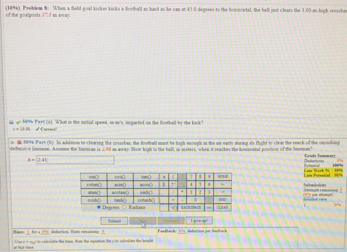Solved (10\%) Problem 8: When a field goal kicker kicks a | Chegg.com
