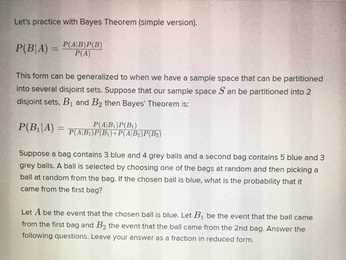 Solved Let's practice with Bayes Theorem (simple version). | Chegg.com