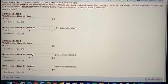 Solved Block 1 (m1 1 kg) is resting on top of block 2 (m2 2 | Chegg.com