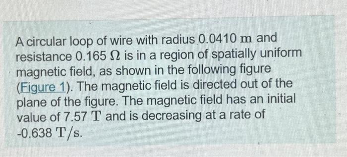 Solved A circular loop of wire with radius 0.0410 m and | Chegg.com