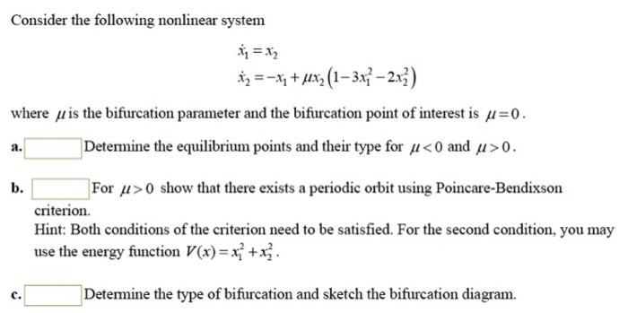 Consider the following nonlinear system | Chegg.com