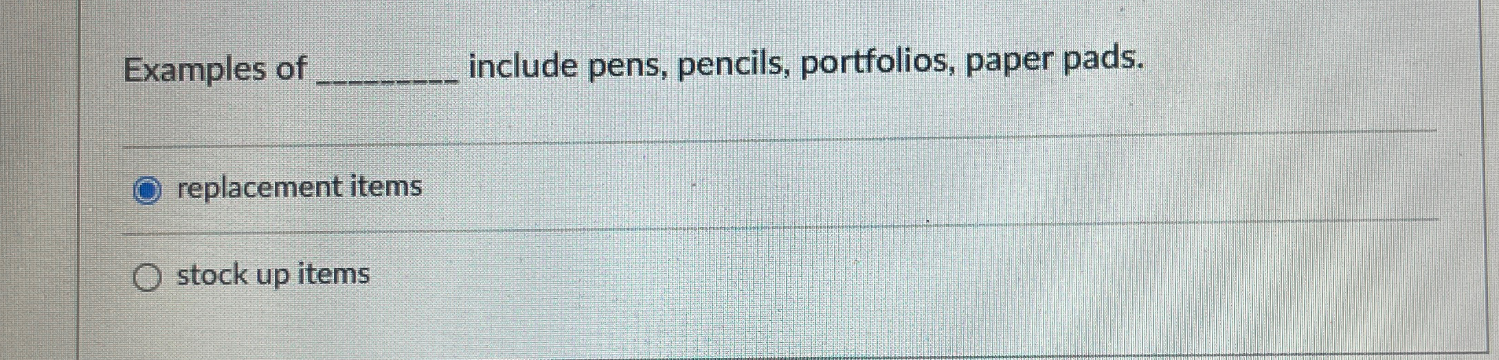 Solved Examples of q, ﻿include pens, pencils, portfolios, | Chegg.com
