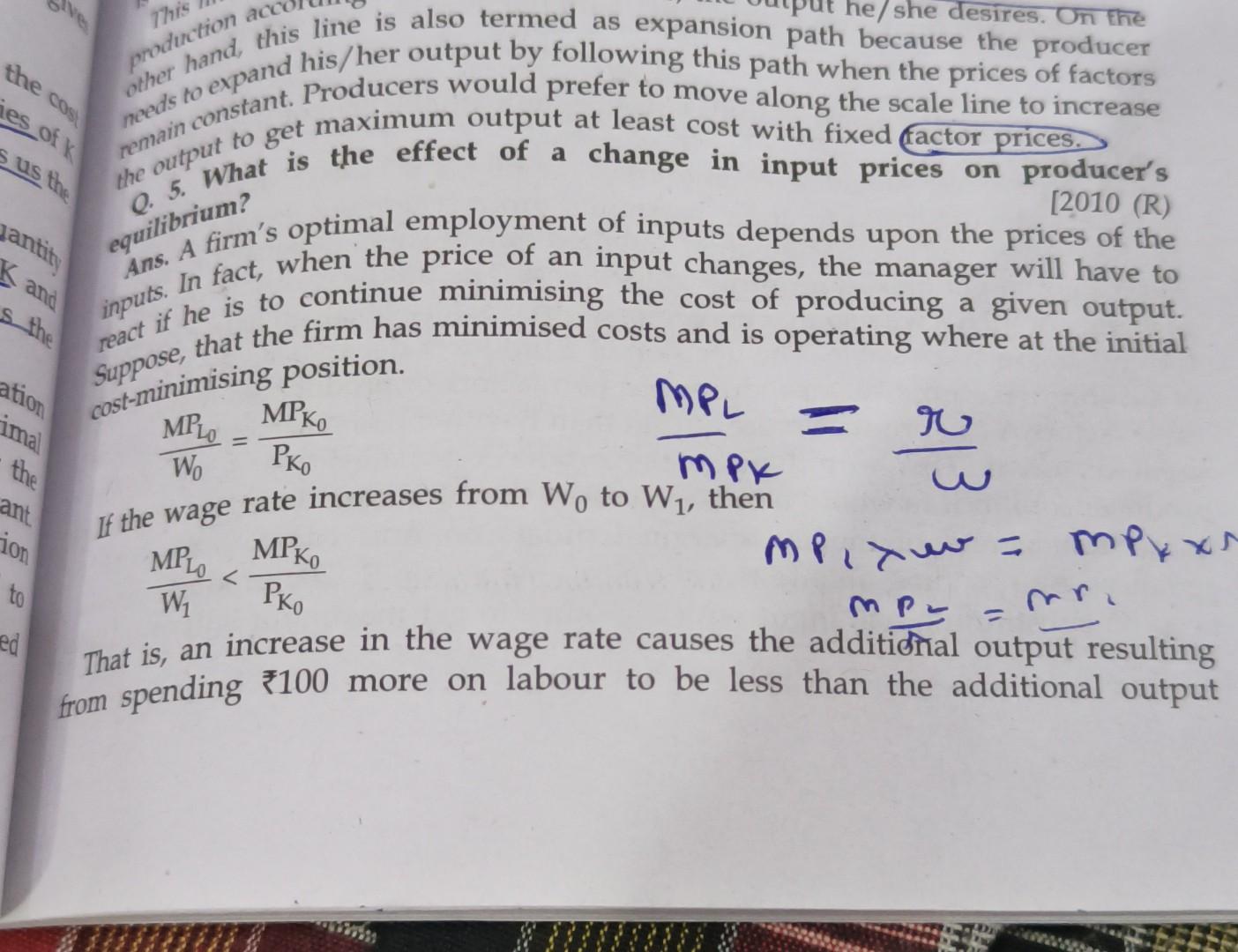 Solved Q. 5. What is the effect of a change in input prices | Chegg.com