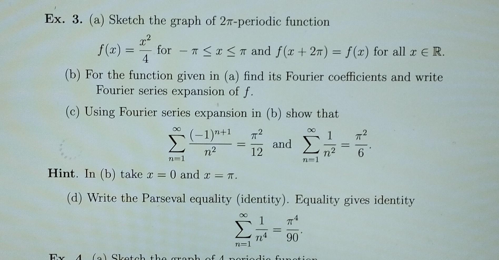 Solved Ex. 3. (a) Sketch the graph of 2π-periodic function | Chegg.com