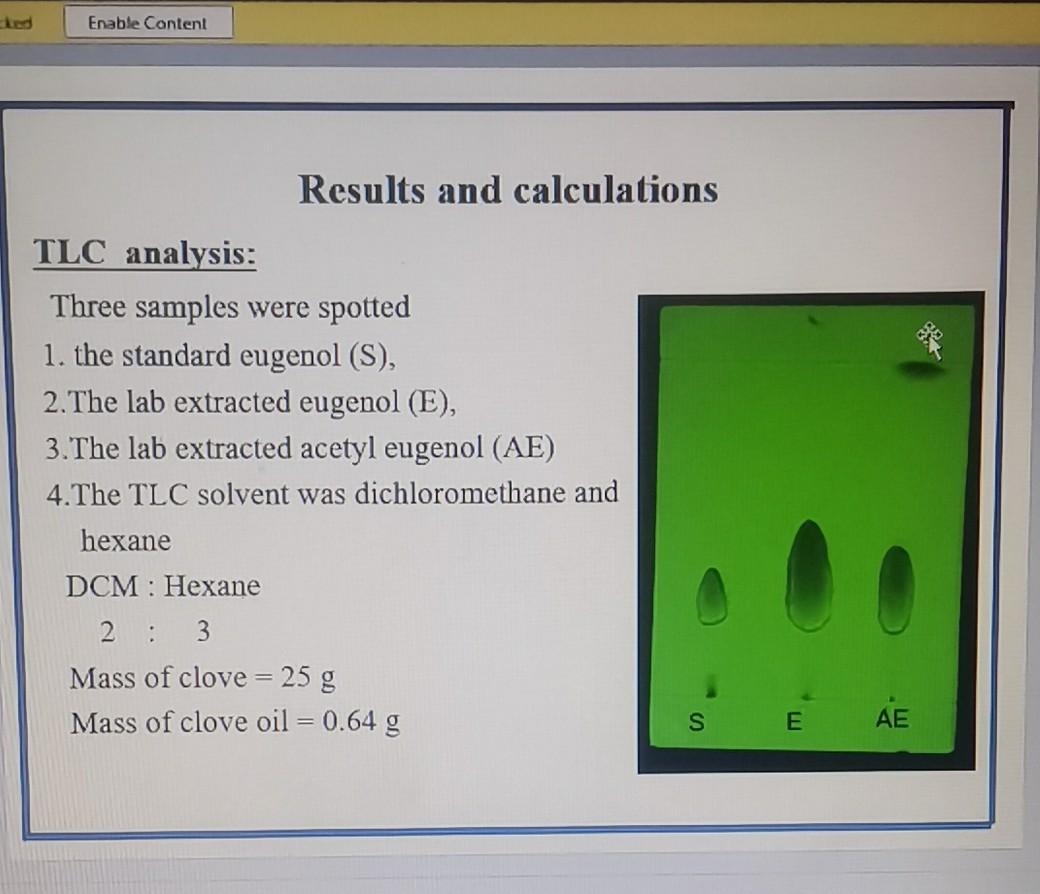 Solved Enable Content Results and calculations TLC | Chegg.com